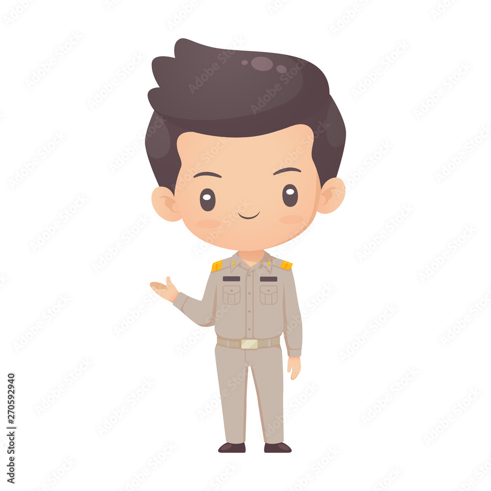 cute cartoon thai government employee man character in presenting ...
