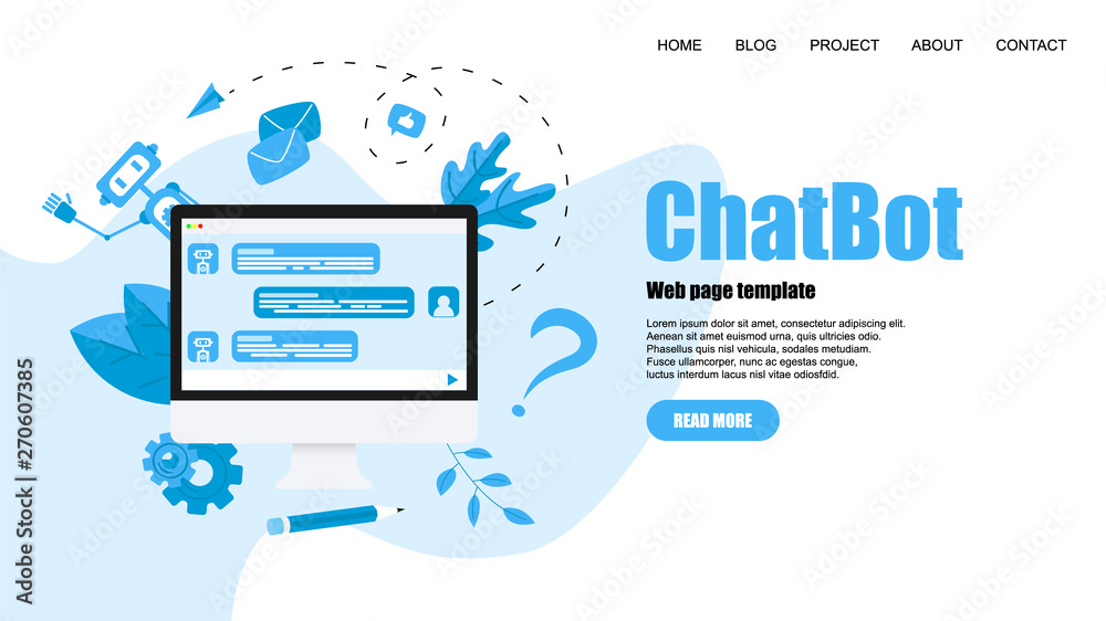 Webpage Template. Chatbot business concept. Communication with chatbot ...