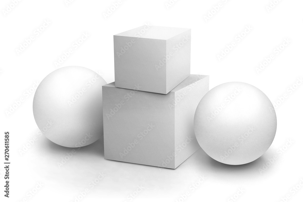Blank objects composition mockup. White cube and sphere. Isolated ...