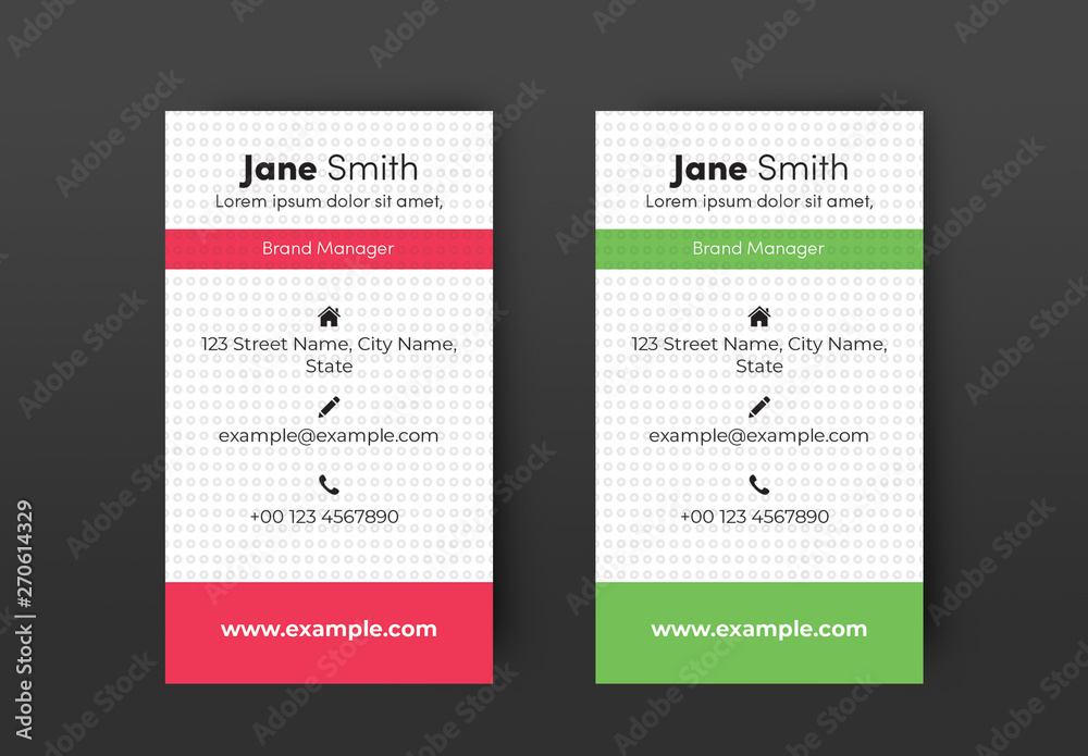 Vertical Business Card Layout with Dotted Background Stock Template ...