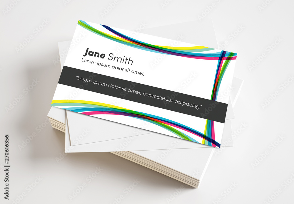 Business Card Layout with Colorful Line Elements Stock Template | Adobe ...
