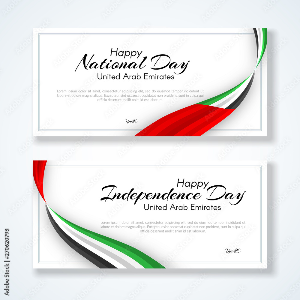 Card with wavy ribbon colors of the national flag of United Arab ...
