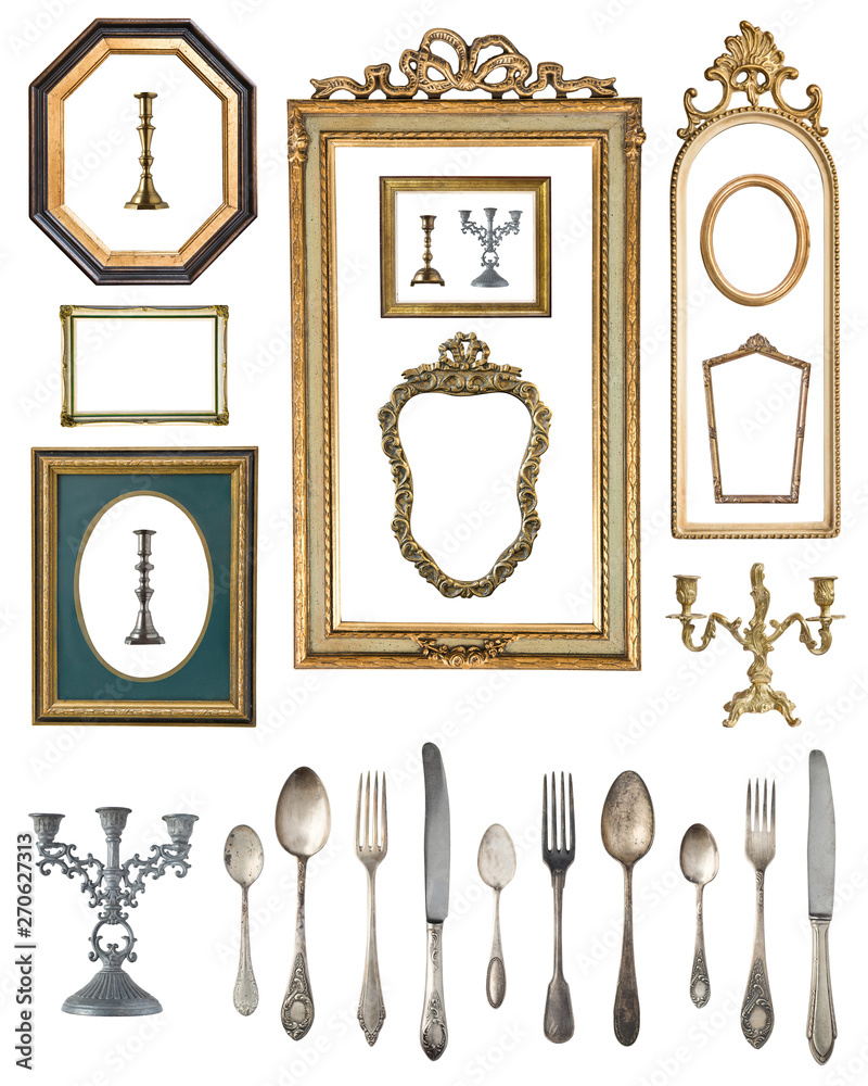 Big set of gorgeous old vintage items isolated on white background ...