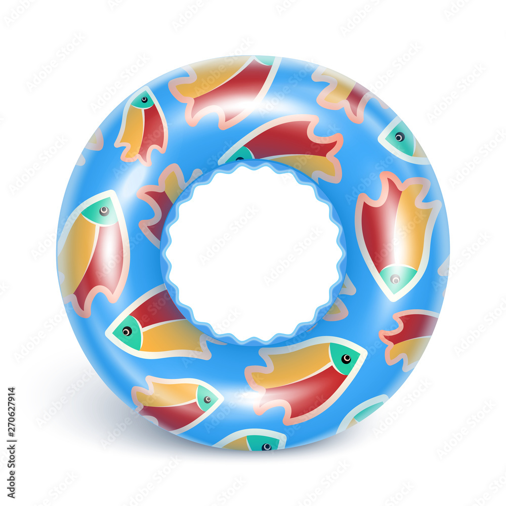 Blue swimming circle with a pattern of fish. Realistic image toy for ...