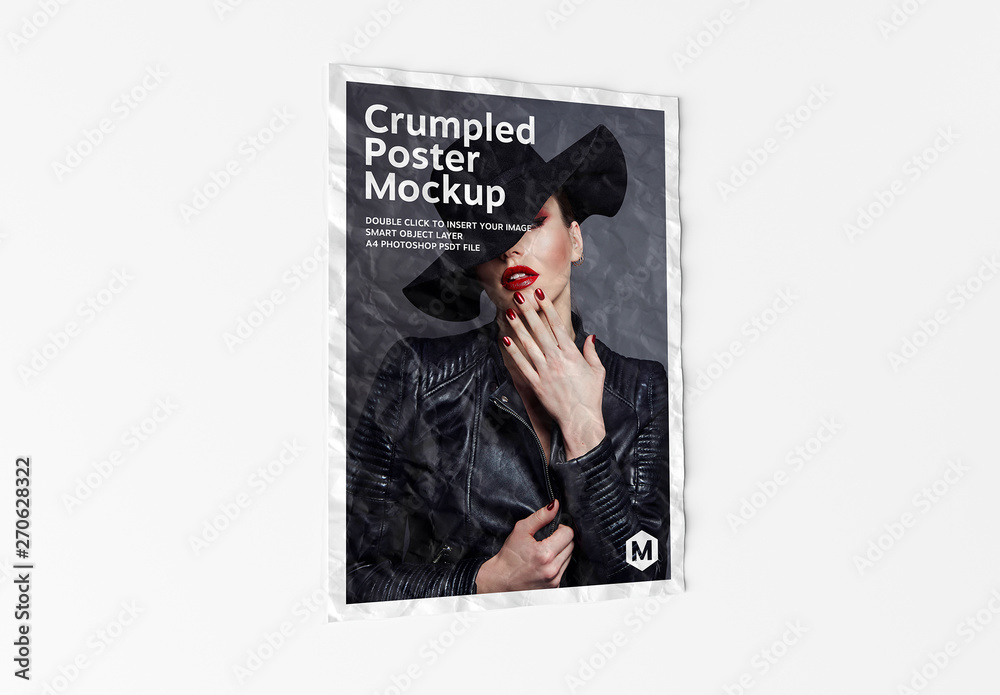 Crumpled Poster Isolated on White Mockup Stock Template | Adobe Stock