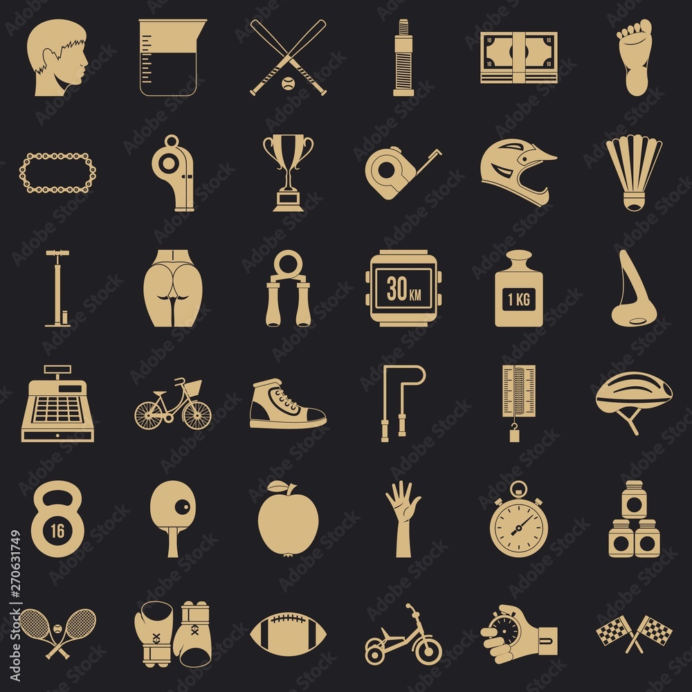 Bodybuilding icons set. Simple style of 36 bodybuilding vector icons ...