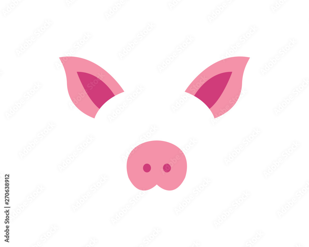 pig face elements set. Vector illustration. Animal character ears and ...