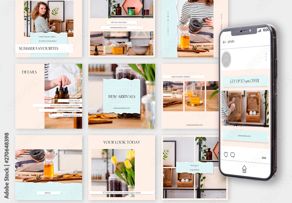 Square Social Media Layouts With Ripped Paper Elements Stock Template ...