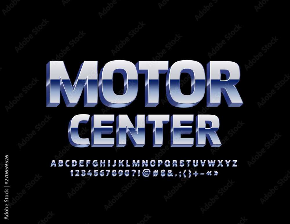 Vector metallic sign Motor Center with 3D Font. Reflective chrome ...