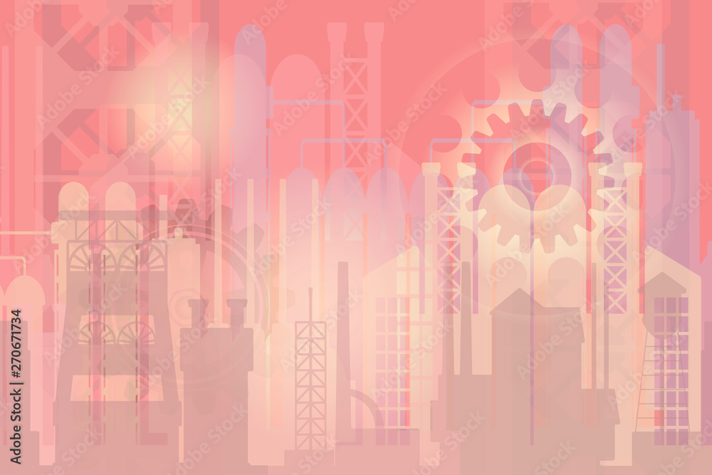 Abstract vector gray industrial background with factory silhouette and ...