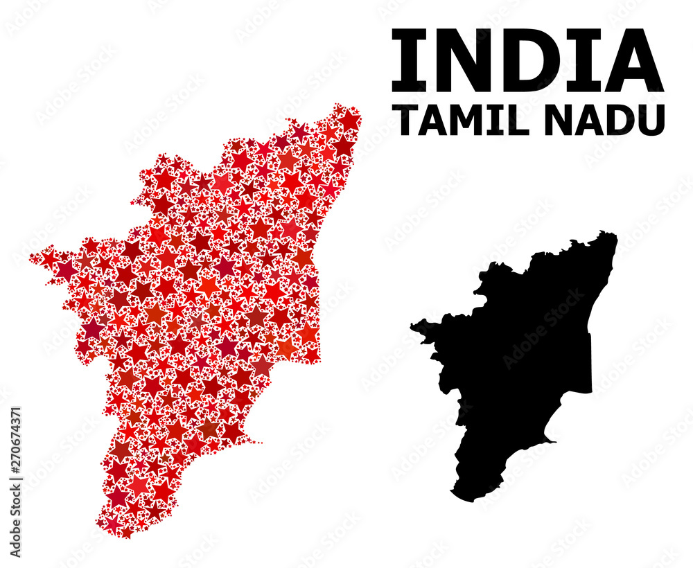 Red Star Pattern Map of Tamil Nadu State Stock Vector | Adobe Stock