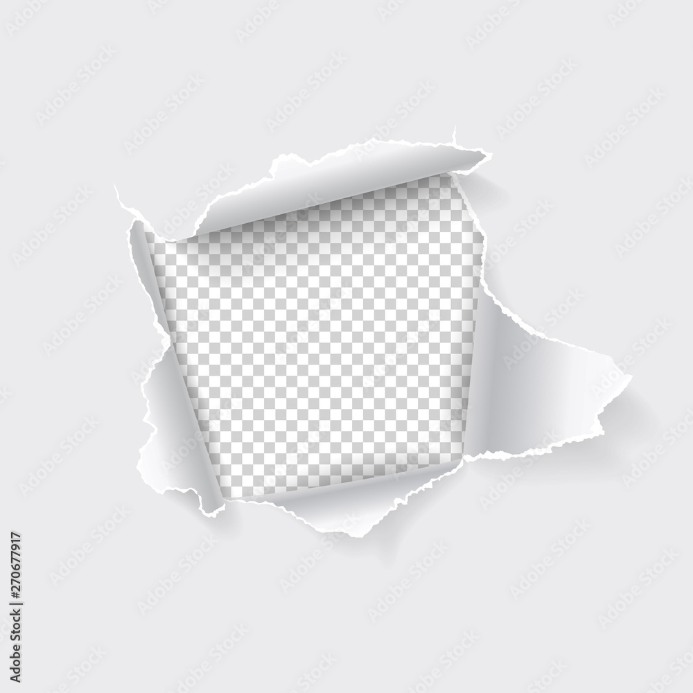 Torn hole in paper on transparent background. Vector illustration Stock ...