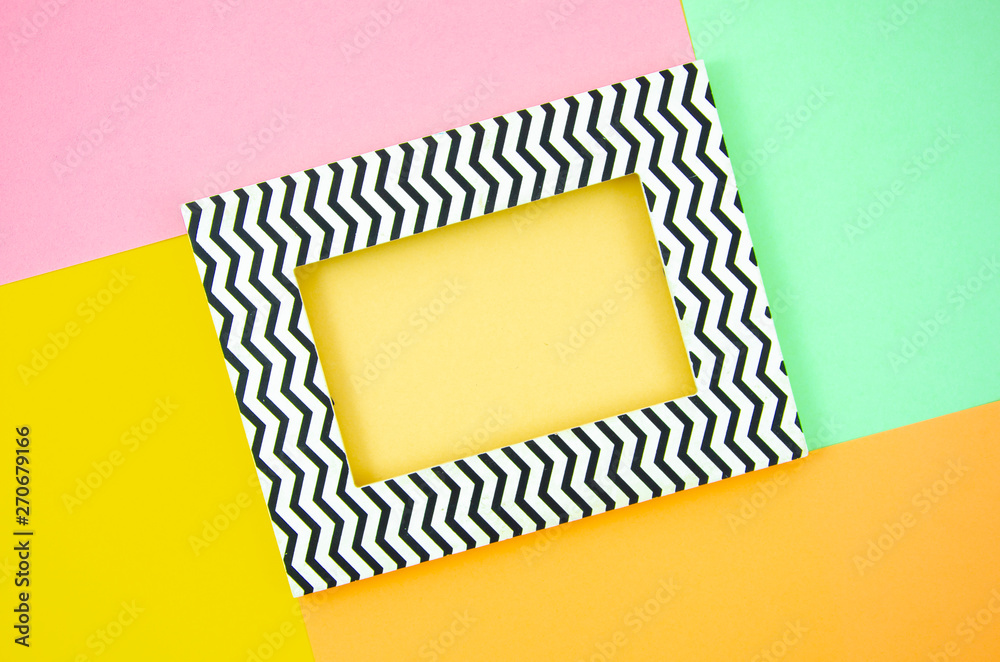 Summer frame flat lay. Top view mockup on a pop pastel colors ...