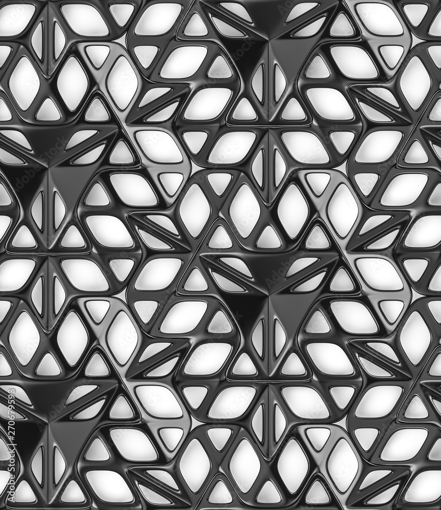 Black 3D bionic shape tiles on white background. High quality seamless ...