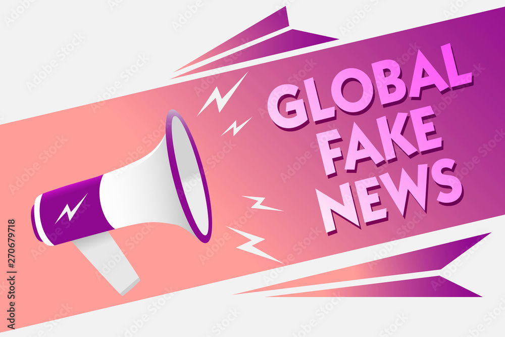 Writing note showing Global Fake News. Business photo showcasing False ...