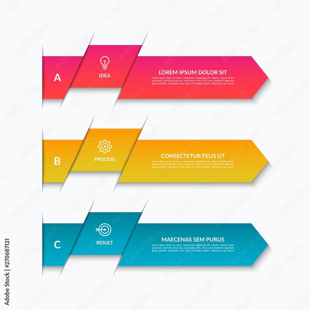 Infographic template with 3 arrows. Can be used for diagram, graph ...