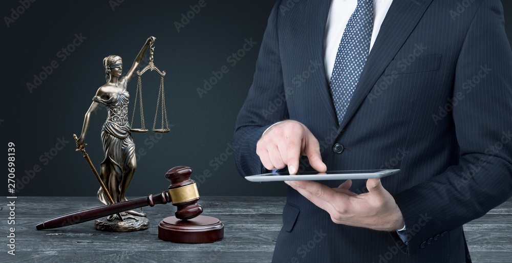 Lawyer table attorney authority background balance black Stock Photo ...