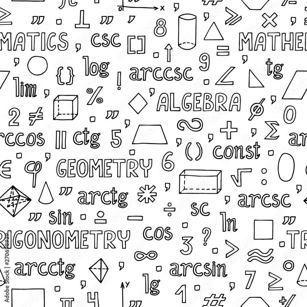 School hand drawn mathematical signs and symbols seamless pattern ...