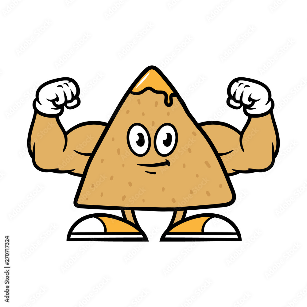 Cartoon Flexing Muscular Tortilla Chip Character Stock Vector | Adobe Stock