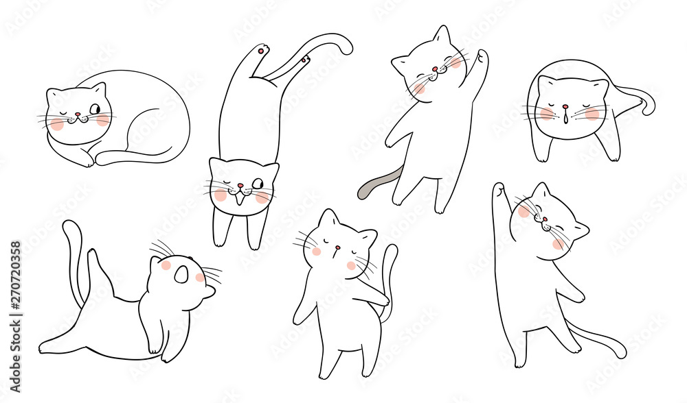 Draw set outline of cat different pose. Stock Vector | Adobe Stock