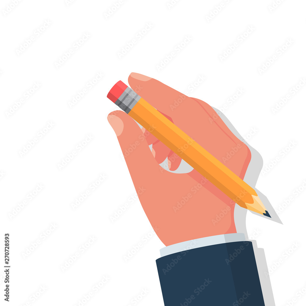 Vecteur Stock Pencil eraser holding in hand. Vector illustration flat ...