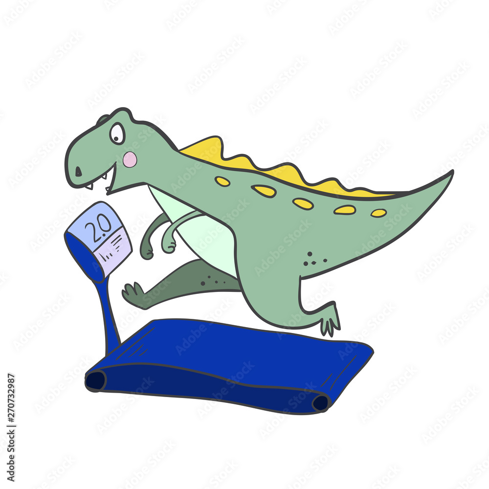 dinosaur running on the treadmill. cute dinosaur doing sports. Stock ...