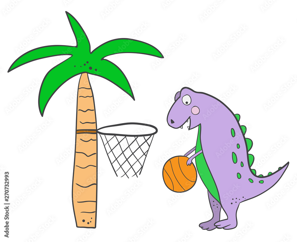 dinosaur play basketballl. cute dinosaur doing sports Stock Vector ...