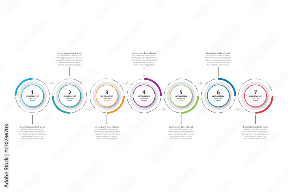 colorful timeline infographic with 7 options design template ...
