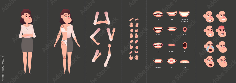 Secretary woman creation set or DIY kit. Collection of female cartoon ...