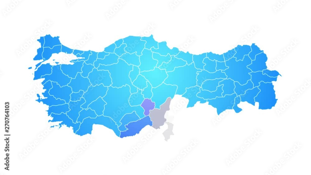 Turkey Country Map Showing Up Intro By Regions/ 4k animated turkish map ...