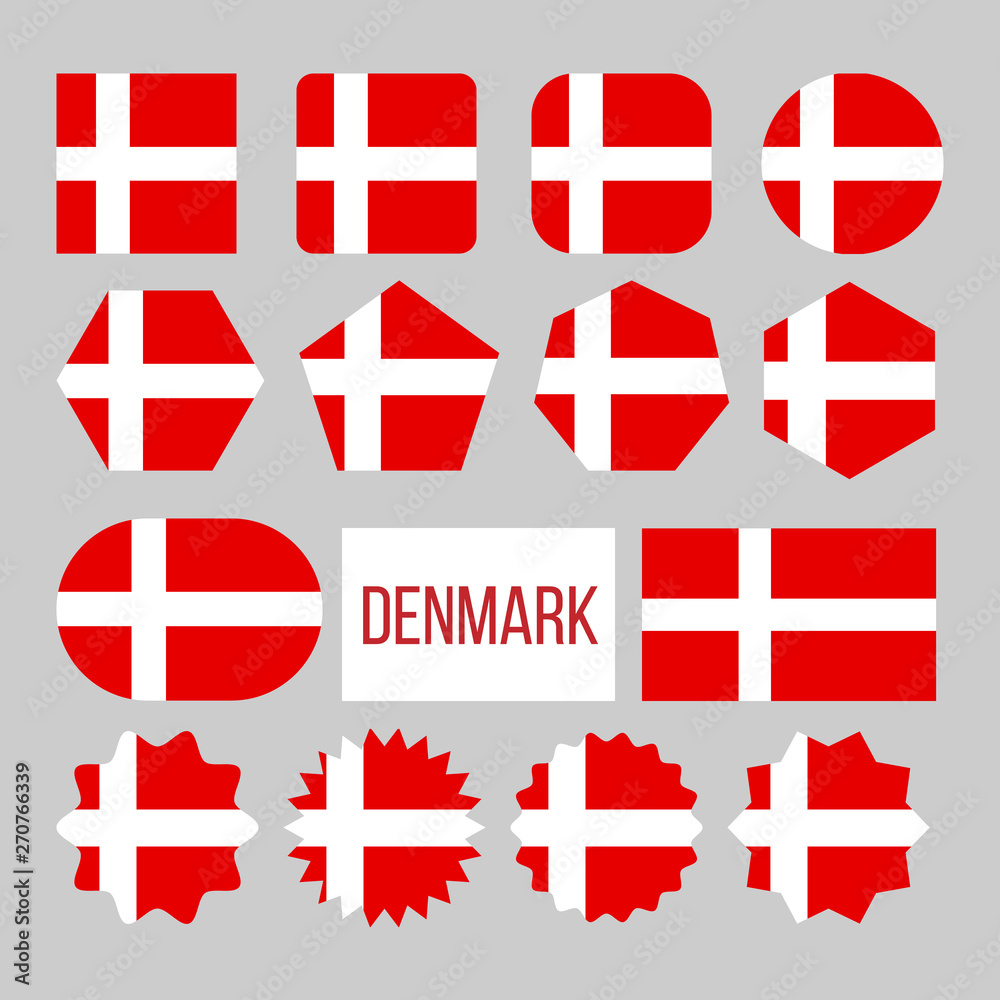 Denmark Flag Collection Figure Icons Set Vector. On Red Field Charged ...