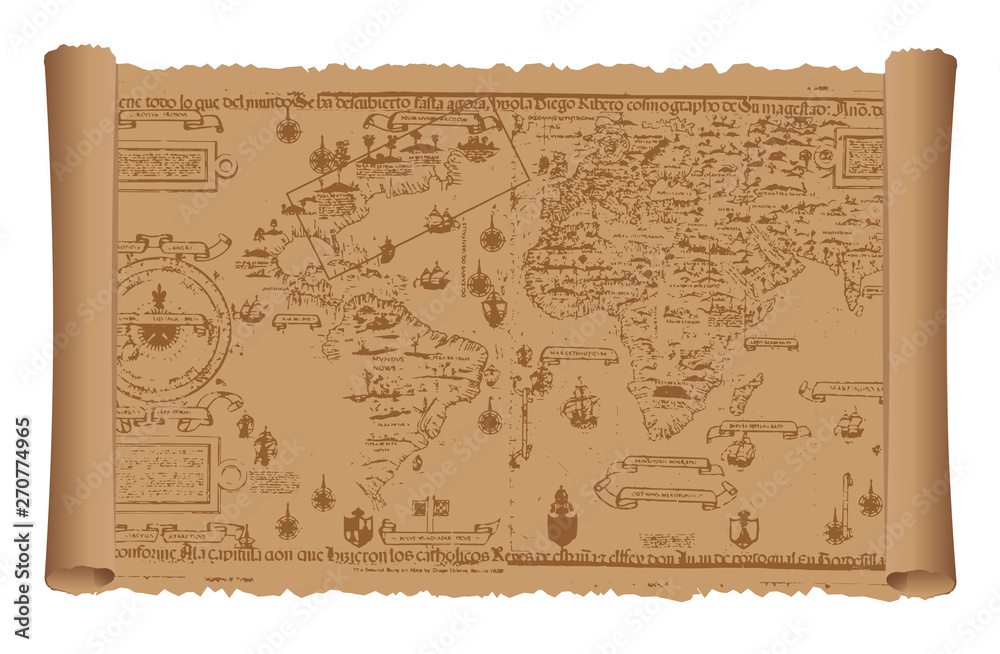 Old world map on the vintage scroll paper. flat vector illustration ...