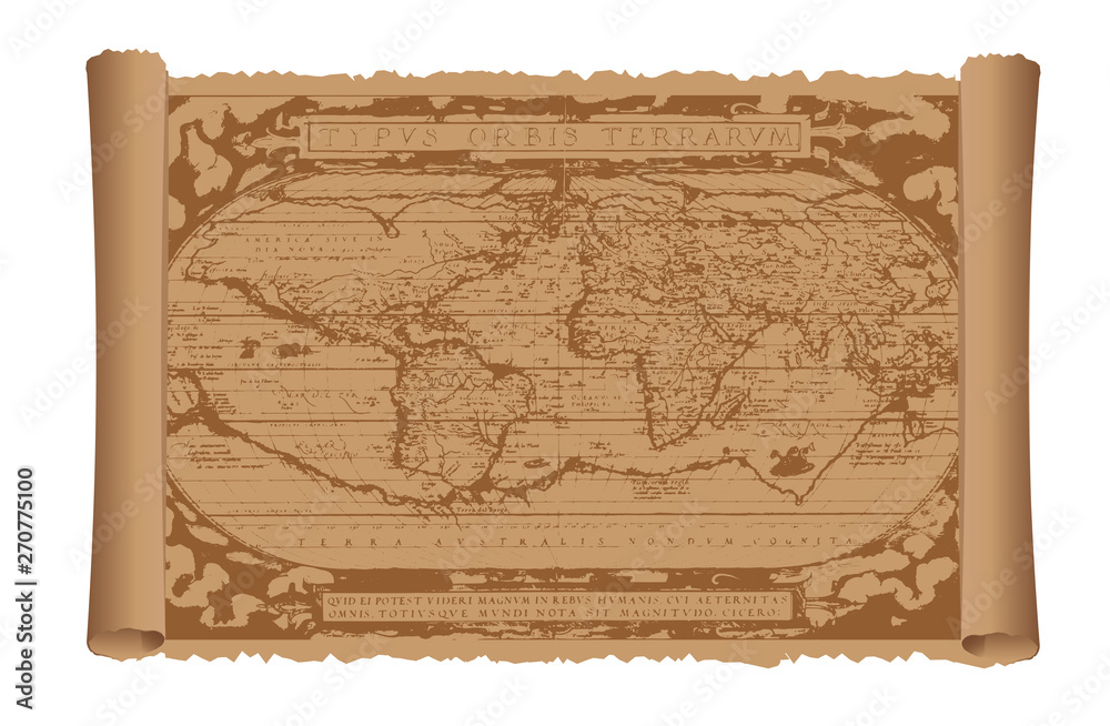 Old world map on the vintage scroll paper. flat vector illustration ...