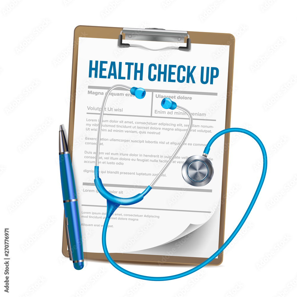 Clipboard With List Of Health Check Up Vector. Paper With Medical ...