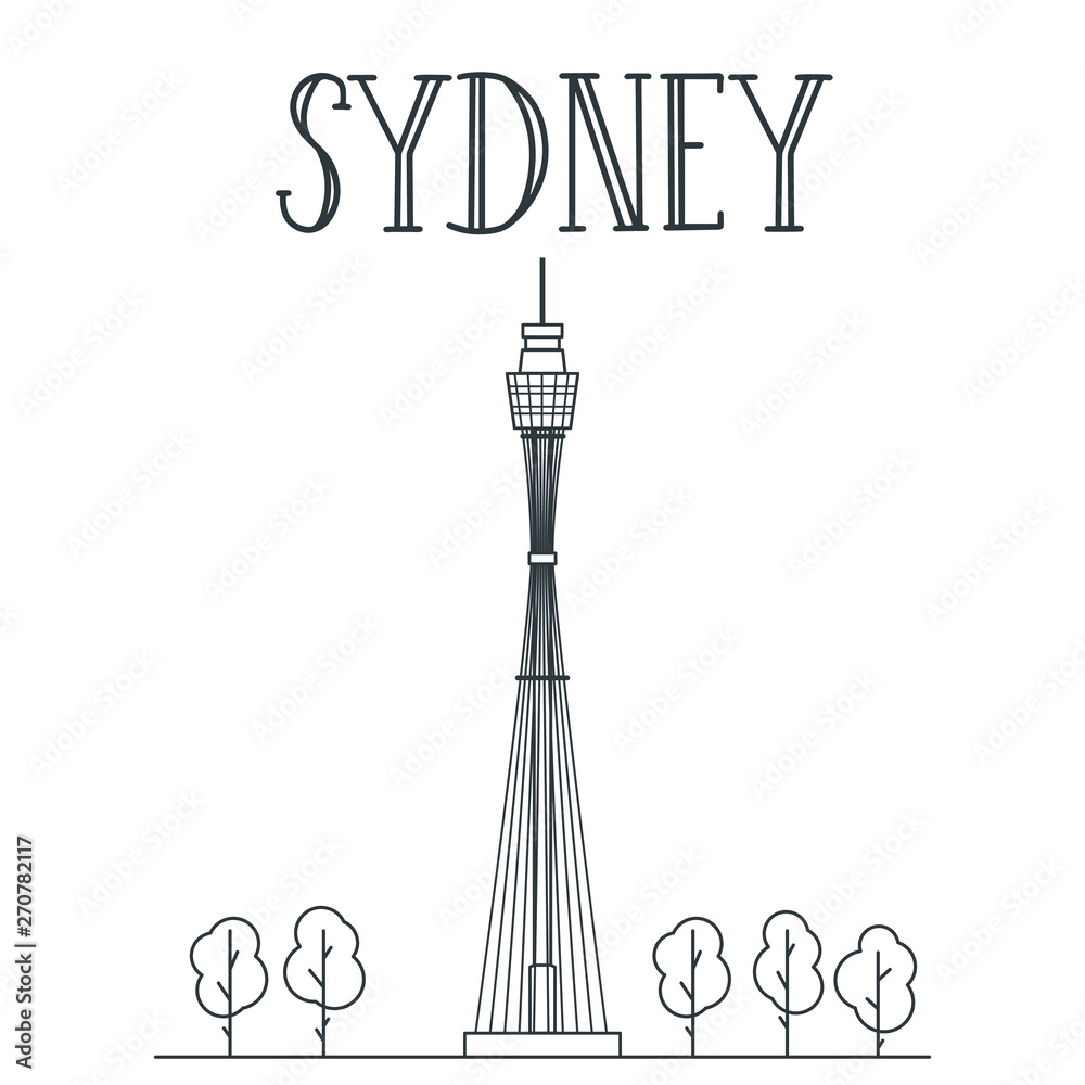 Sydney Tower line art illustration. Stock Vector | Adobe Stock