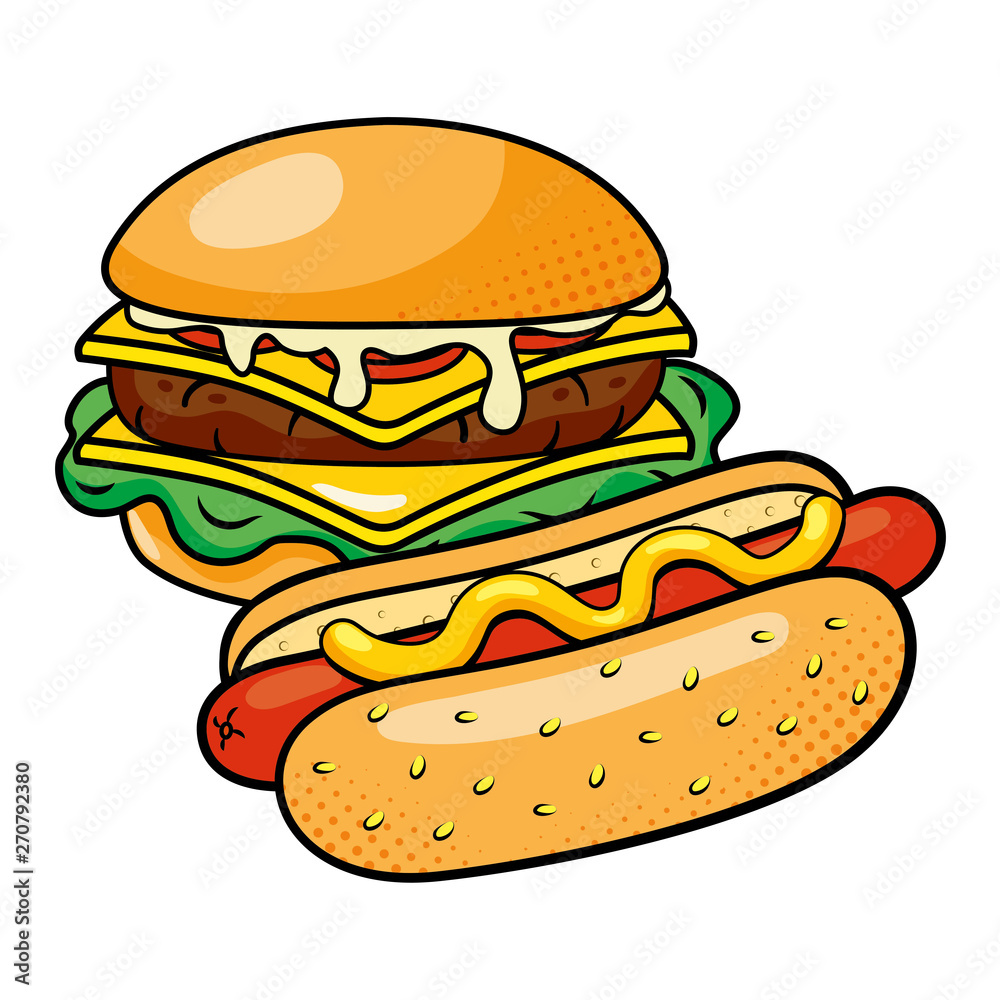 hamburger and hot dog vector illustration Stock Vector | Adobe Stock