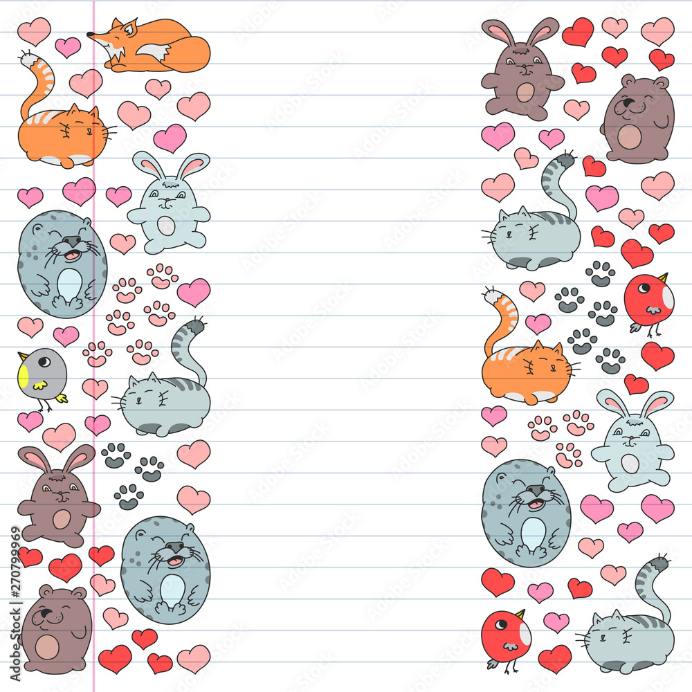 Vector set of beautiful round animals icons in the form of wild animals ...