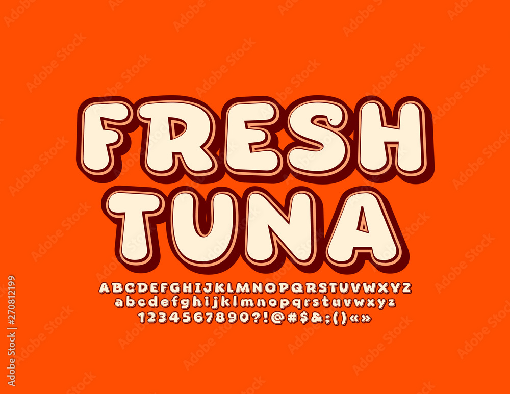 Vector trendy sign Fresh Tuna with vintage style Font. Retro Alphabet ...