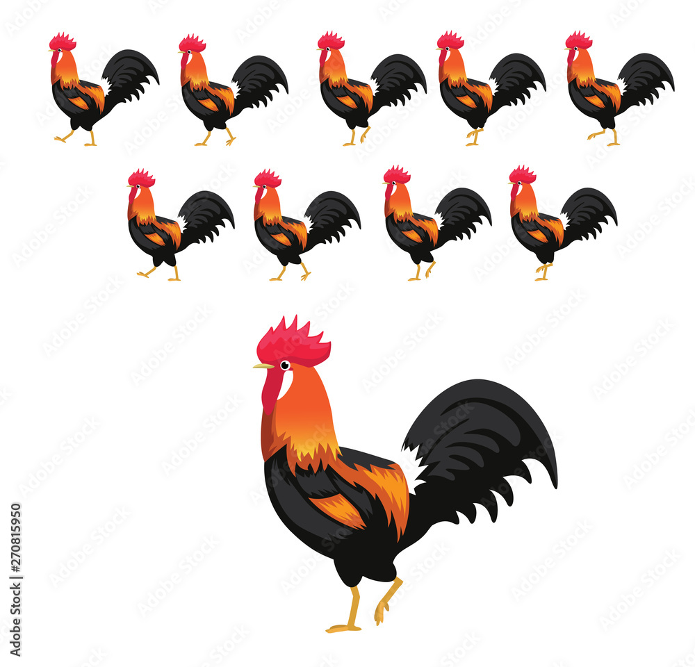 Rooster Walking Animation Sequence Cartoon Vector Stock Vector | Adobe ...