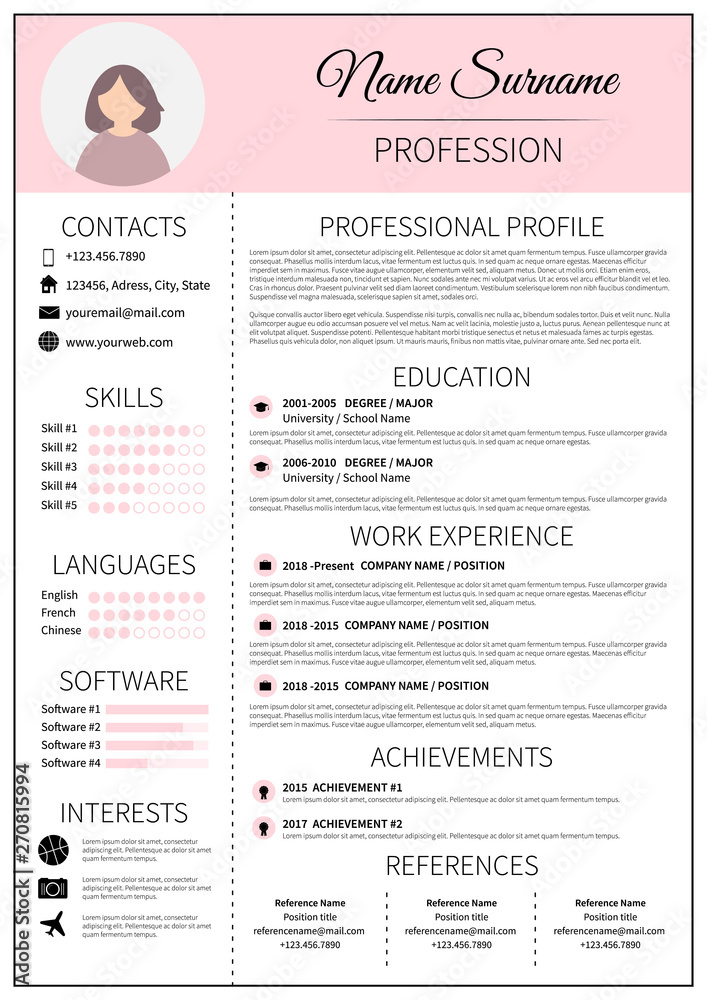 Resume template for women. Modern CV layout with infographic ...