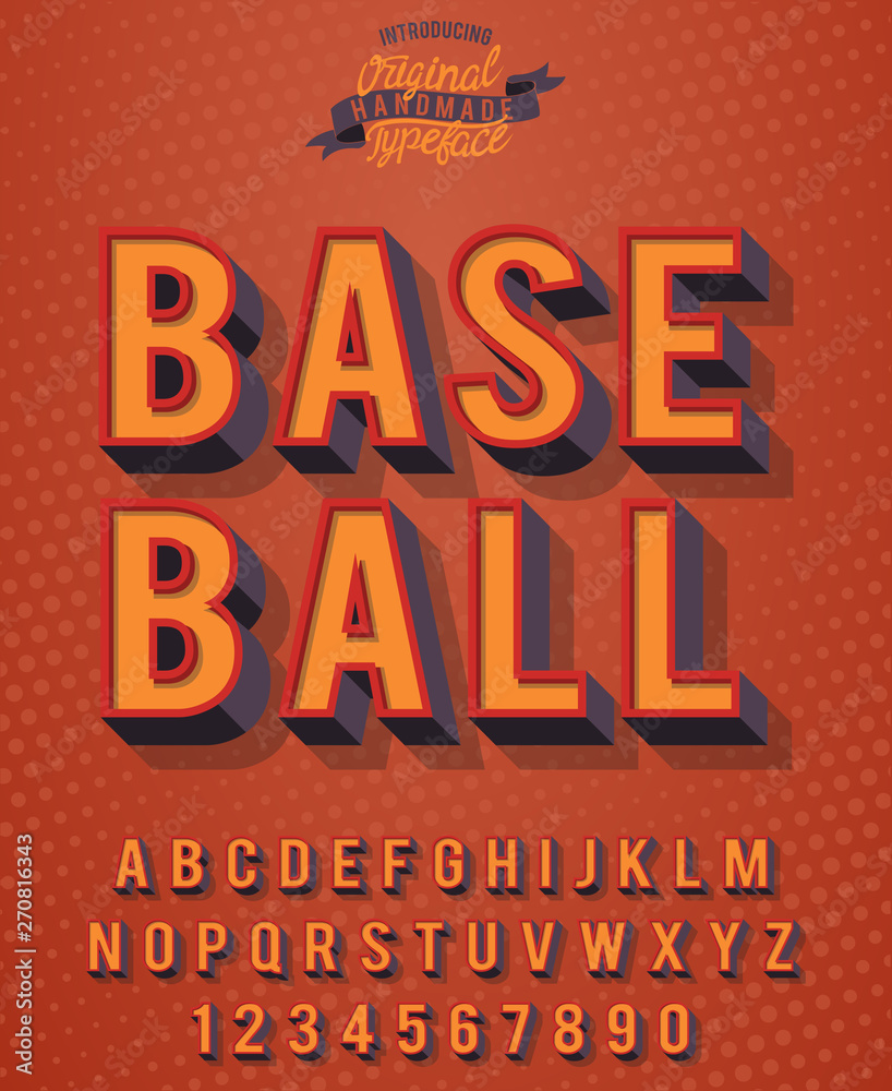 Baseball. 3D vintage sport font. Orange font for sports posters ...