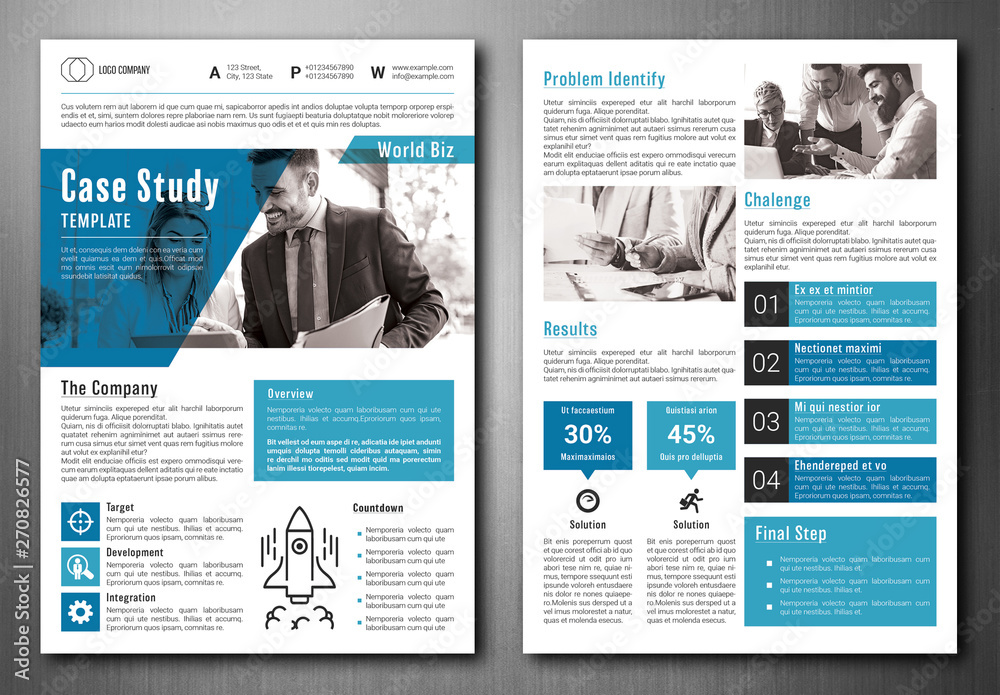 Business Case Study Layout with Blue Accents Stock Template | Adobe Stock