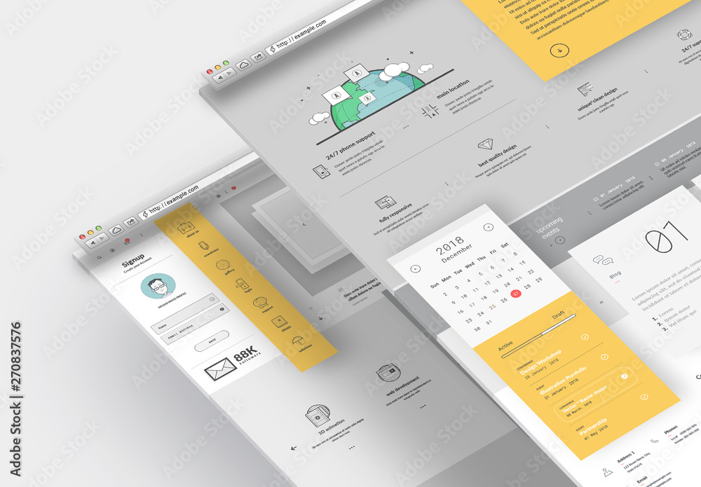 Company Portfolio Website Layout with Graphic Icons Stock Template ...