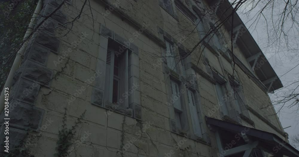 Vidéo Stock Abandoned house with Tree branches moving in the wind at ...