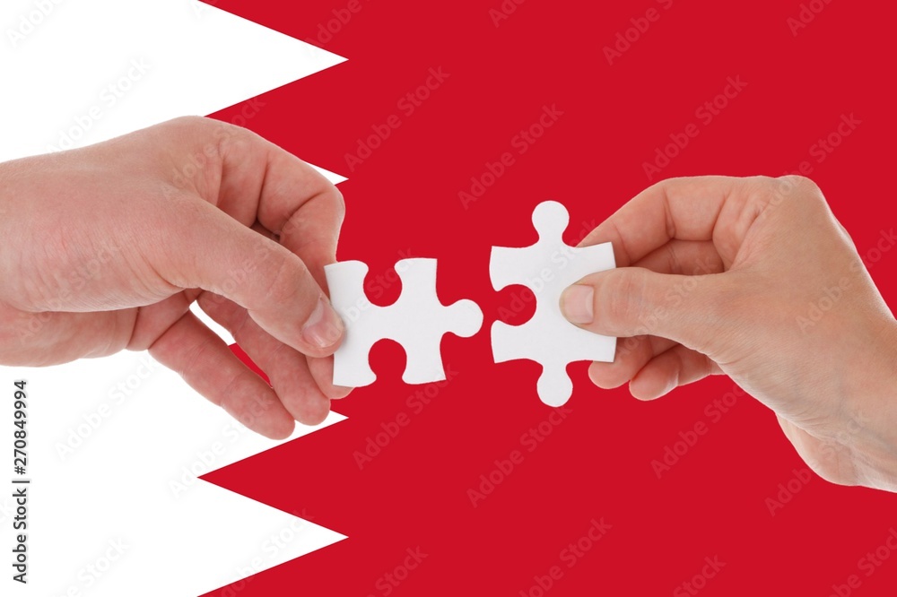 Flag of Bahrain, intergration of a multicultural group of young people ...