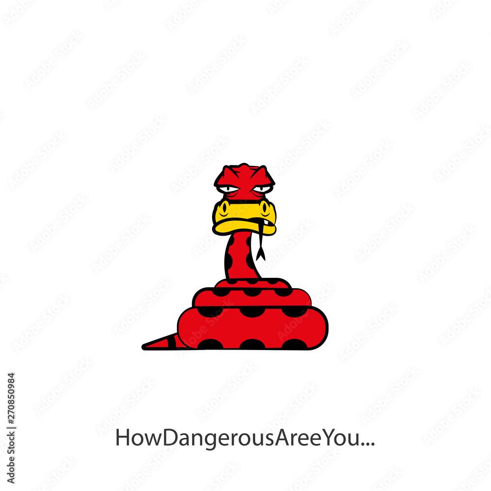 Cartoon reptile character. Funny suspicious sly python curled up with a ...