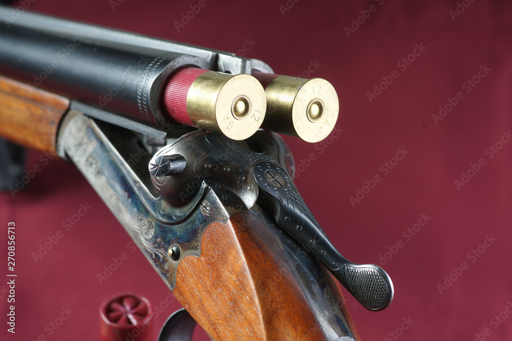 Side by Side - Double Barrel Shotgun with Shells - 12 gauge Stock Photo ...