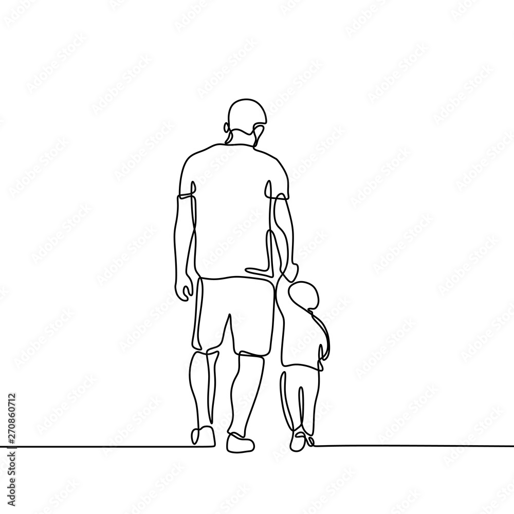 Father holding his son walking continuous one line drawing Stock Vector ...