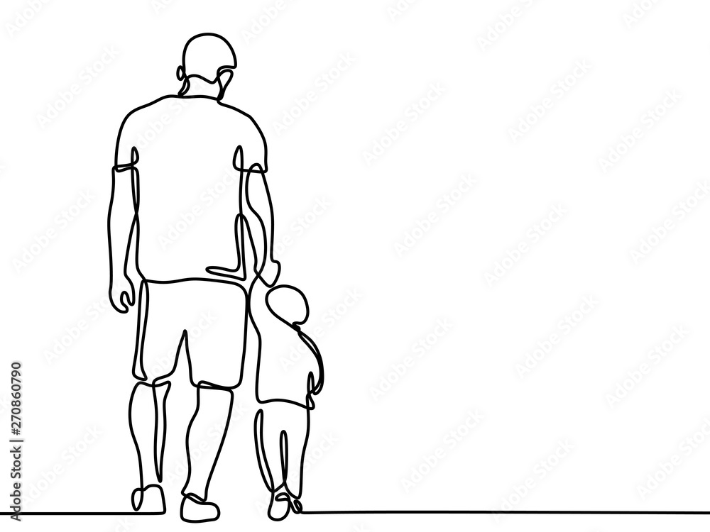 Continuous line drawing of a father and son lovely family concept ...