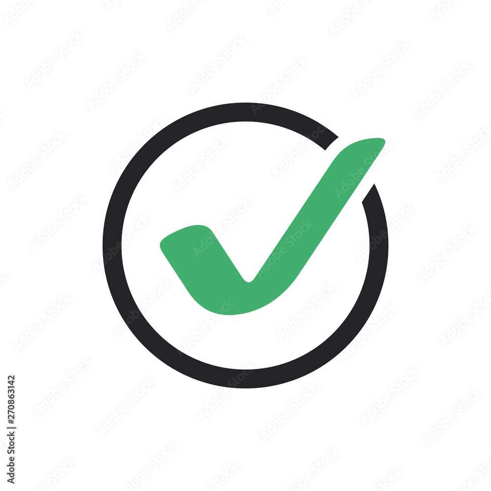 Green check mark icon in a black circle. Flat icon checklist mark ...